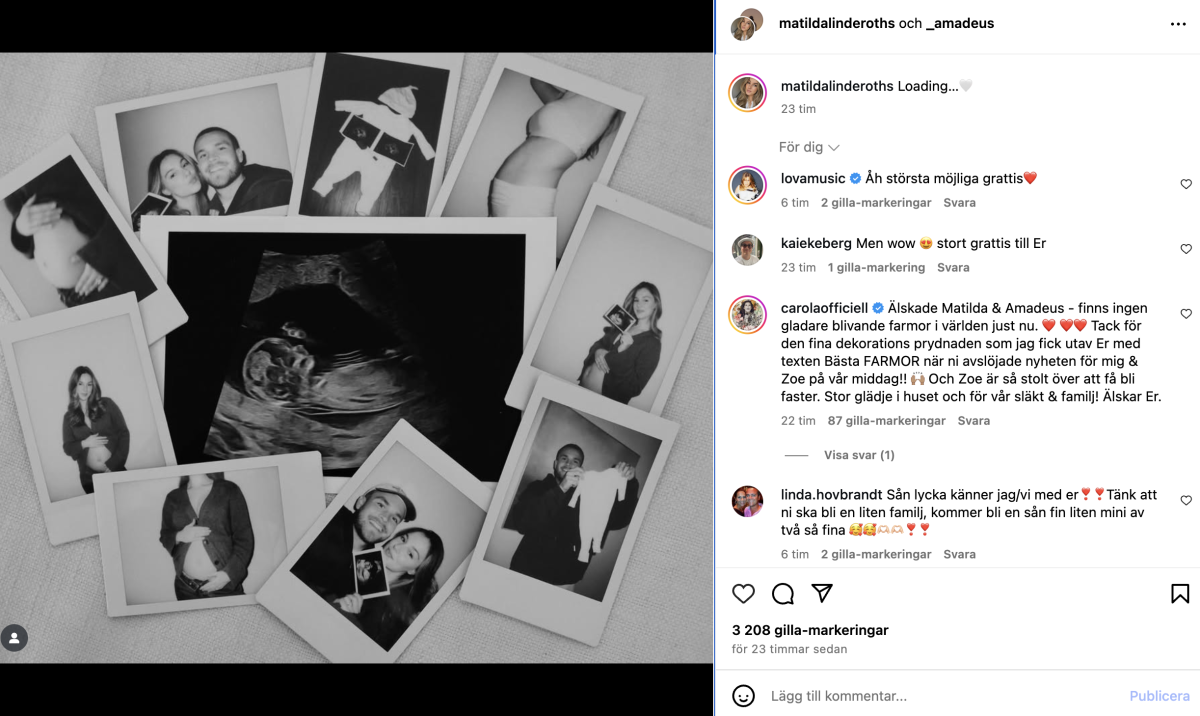 Carola Häggkvist blir farmor – Amadeus Sögaard och Matilda Linderoth ...